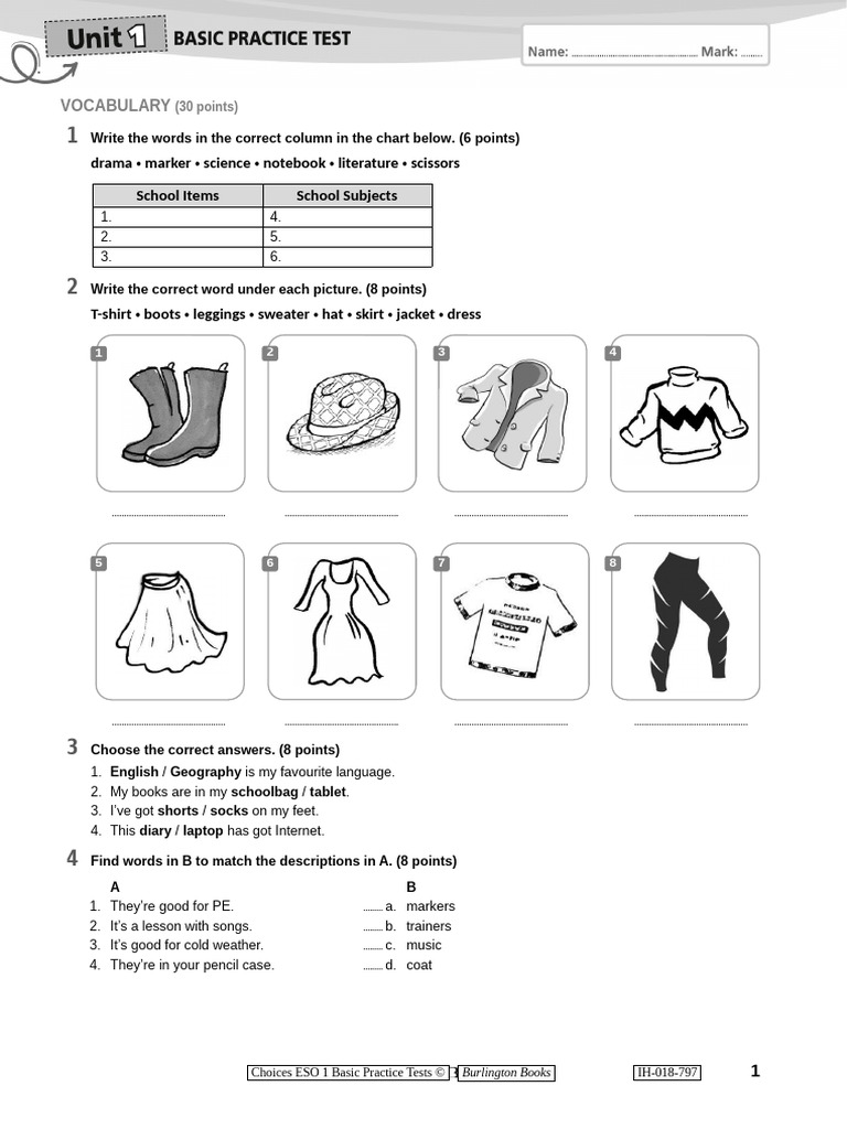 Burlington Choices 1 ESO Practice Test | PDF