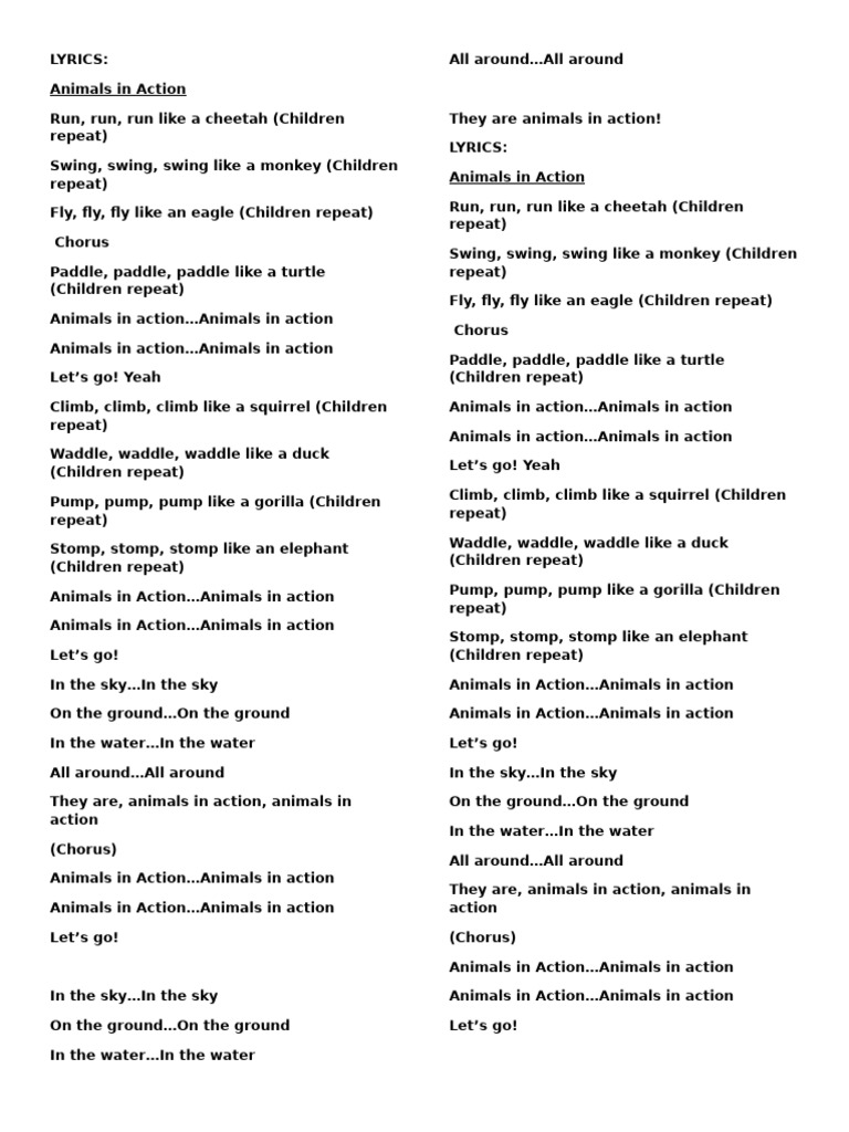 Animals in Action | PDF | Language Arts & Discipline