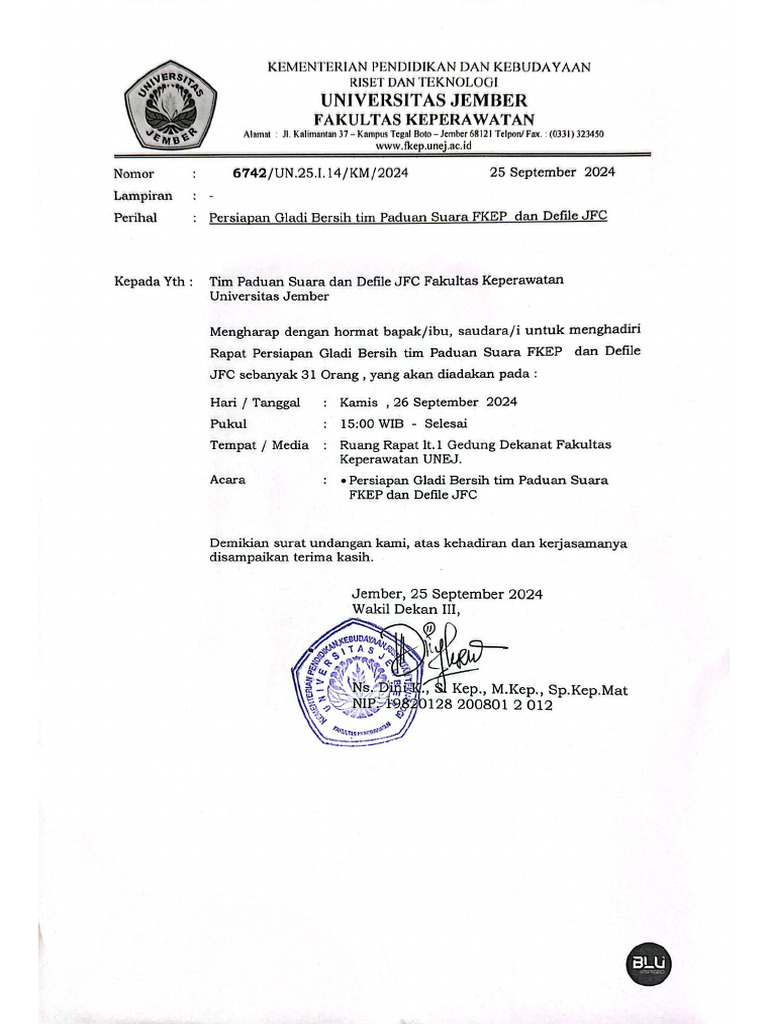 Surat Undangan Gladi Bersih NPC Dan JFC | PDF