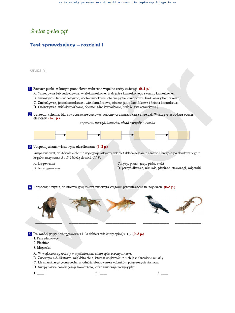 Puls Życia - Klasa 6 - Dział 1 - Sprawdzian | PDF