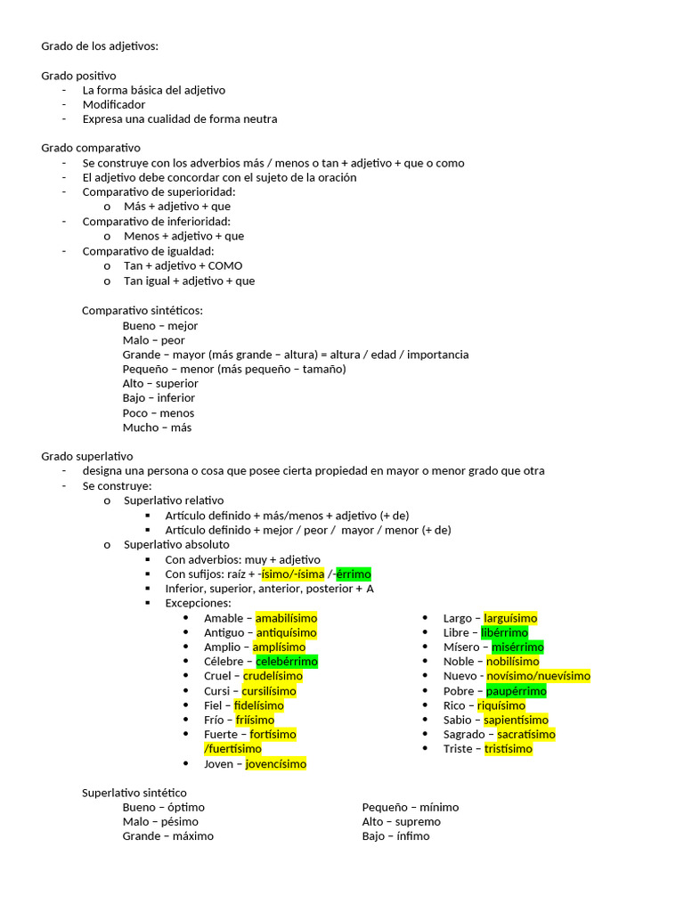 Grado de Los Adjetivos | PDF | Adjetivo | Morfología Lingüística
