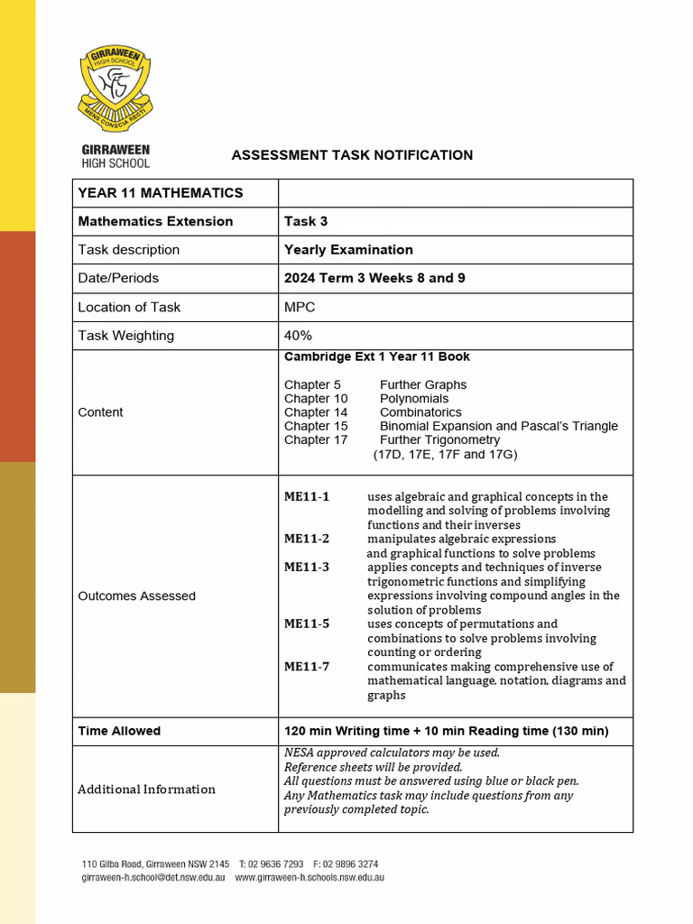 Year 11 Math Extension Exam | PDF