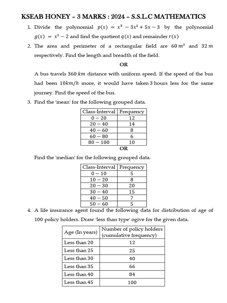 Kseab Honey-3 Marks-2024-Sslc Mathematics | PDF | Triangle | Circle