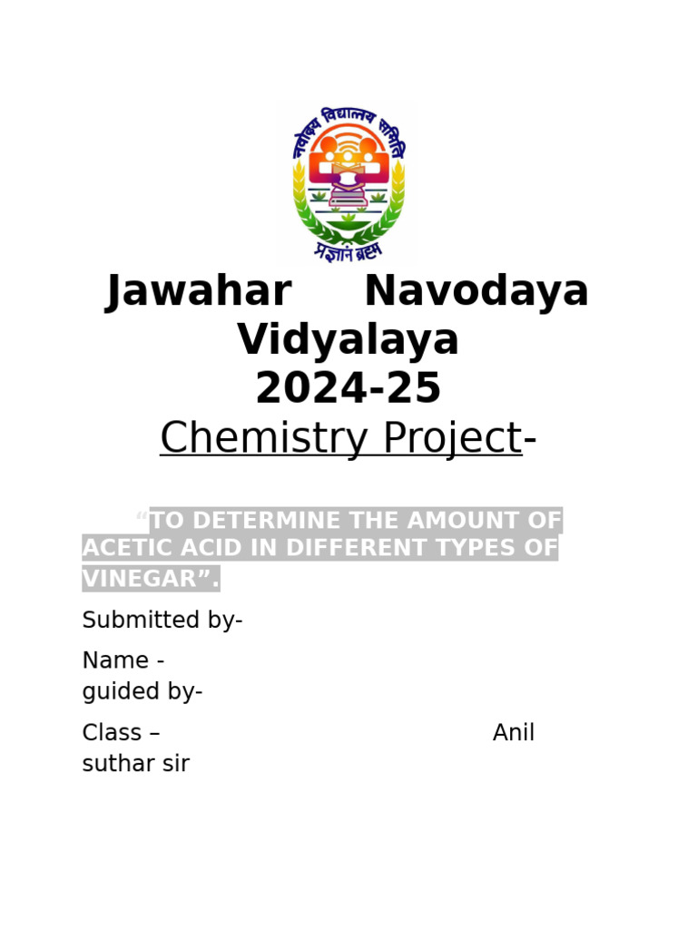 Chemistry Project Frontpage | PDF
