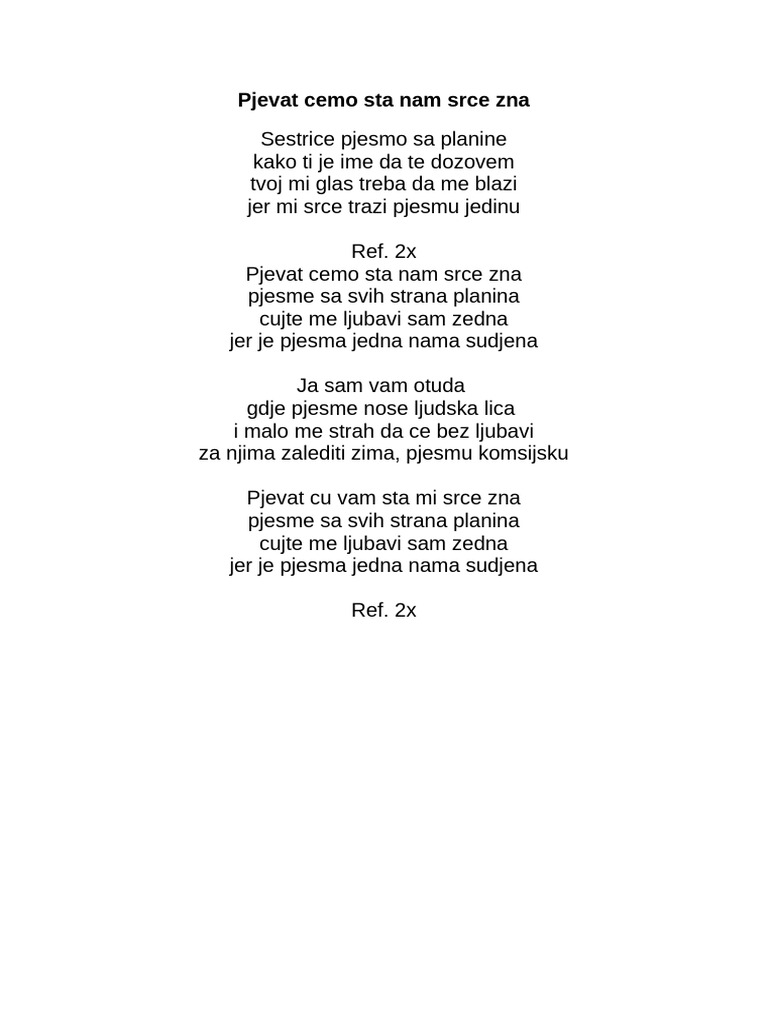 Pjevat Cemo Sta Nam Srce Zna | PDF