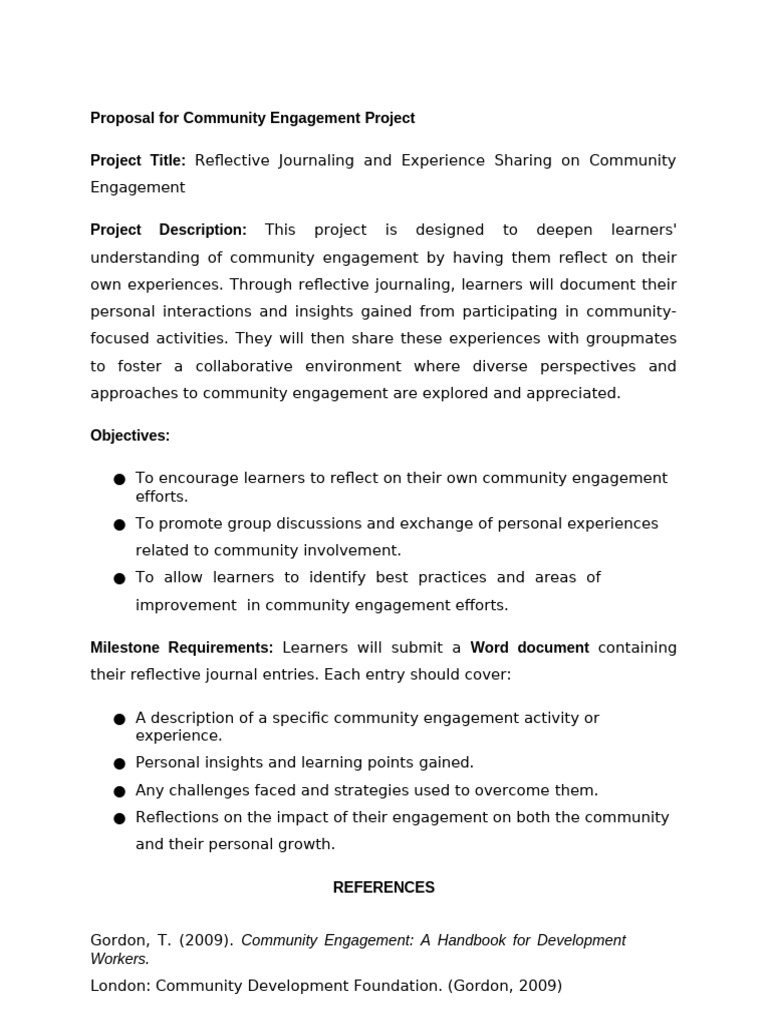 Proposal For Community Engagement Project | PDF | Service Learning ...