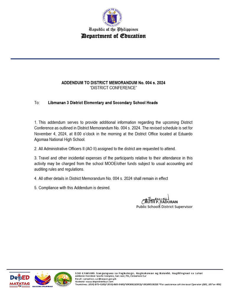 Addendum District Memo 4 | PDF
