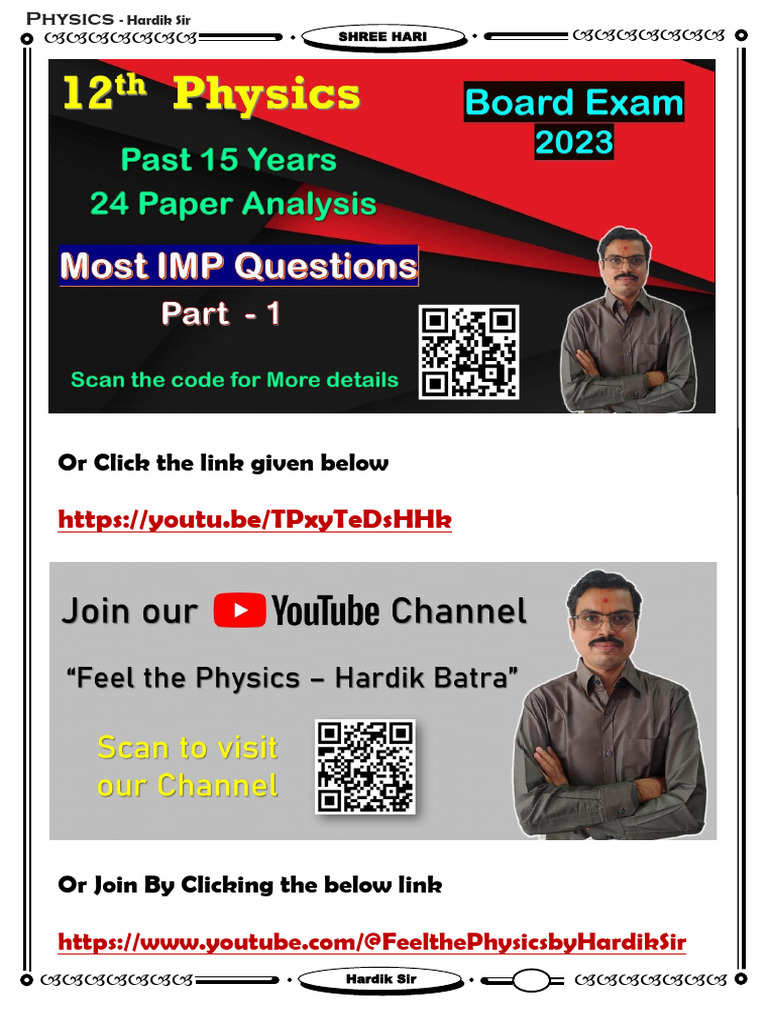 12th Phyiscs IMP 2 (Hardik Sir) (EM) (2024) (VisionPapers - Org) | PDF | Electric Field ...