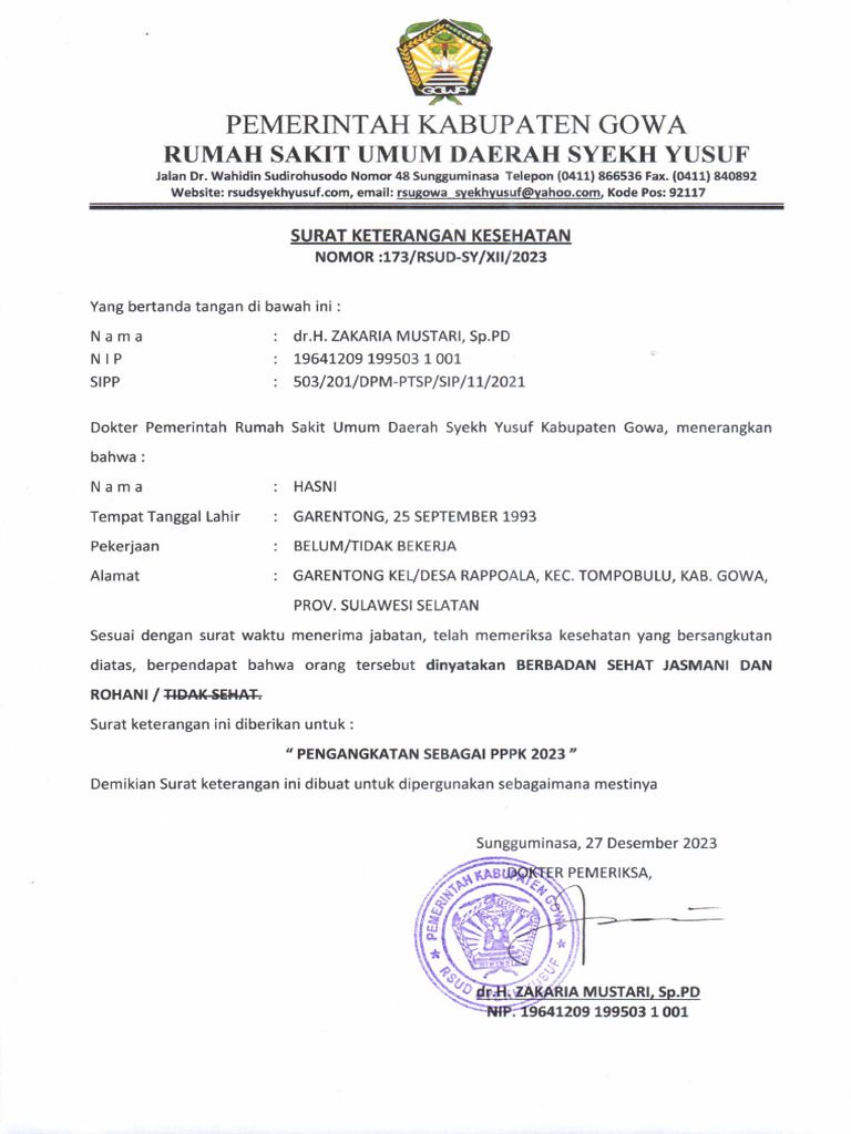 Suket Kesehatan Hasni20240110 - 18584818 | PDF