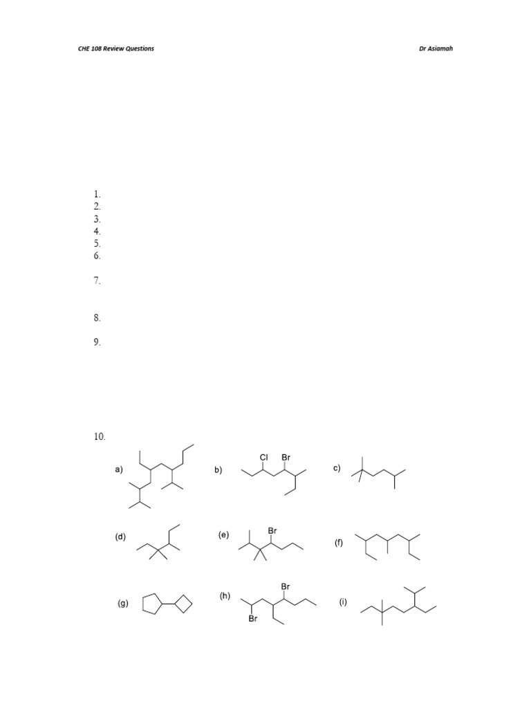 Review Questions On Alkanes 2024 | PDF | Alkane | Organic Chemistry