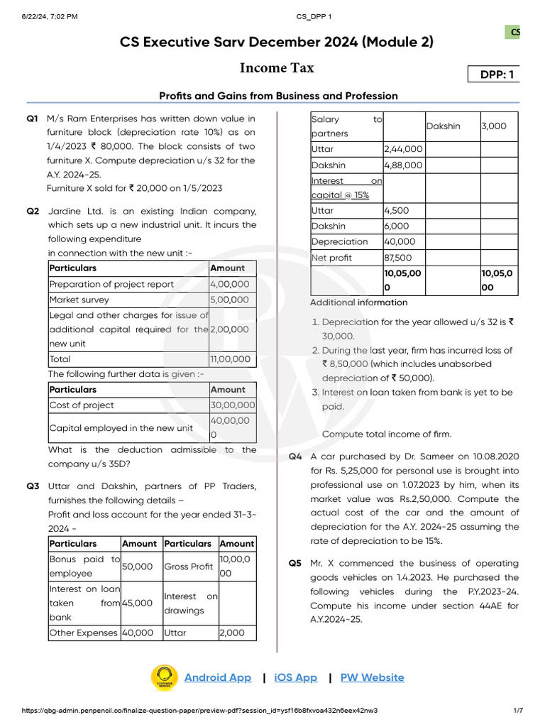 Profits and Gains From Business and Profession - DPP 01 (Of Full Chapter) | PDF | Expense ...