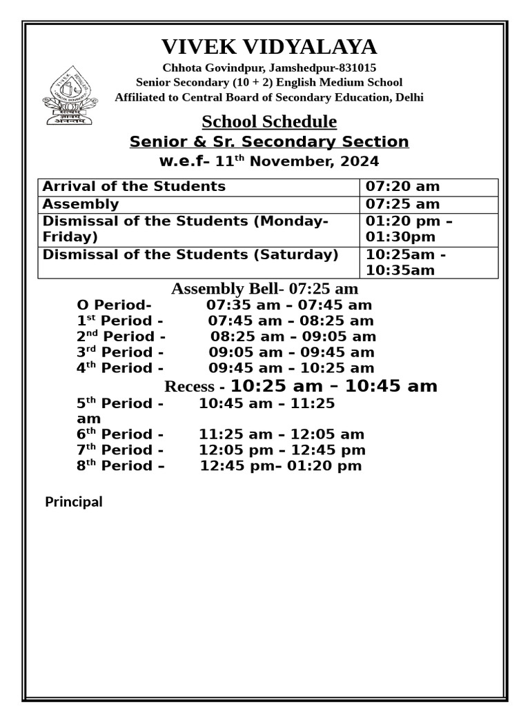 School Schedule Nov 2024 | PDF