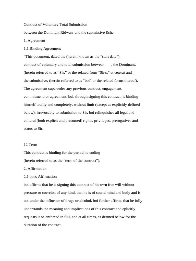 Contract of Voluntary Total Submission | PDF