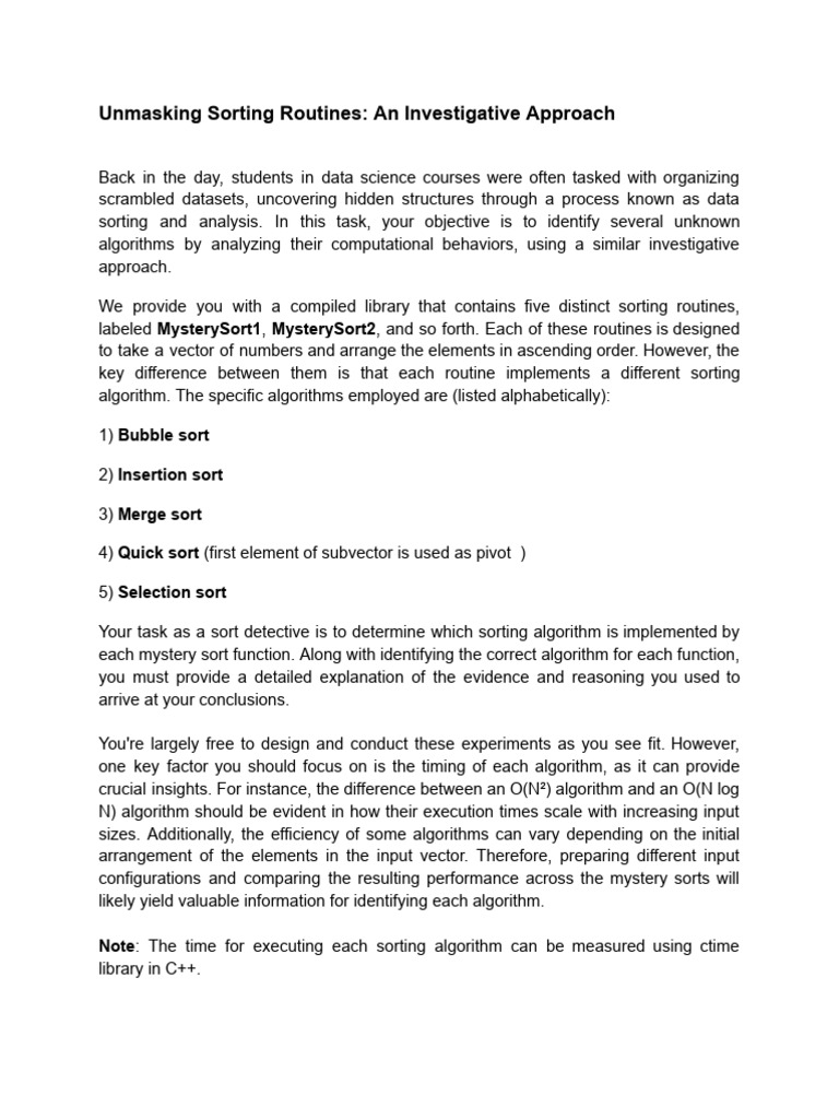 Unmasking Sorting Routines An Investigative Approach Pdf Algorithms Theoretical Computer