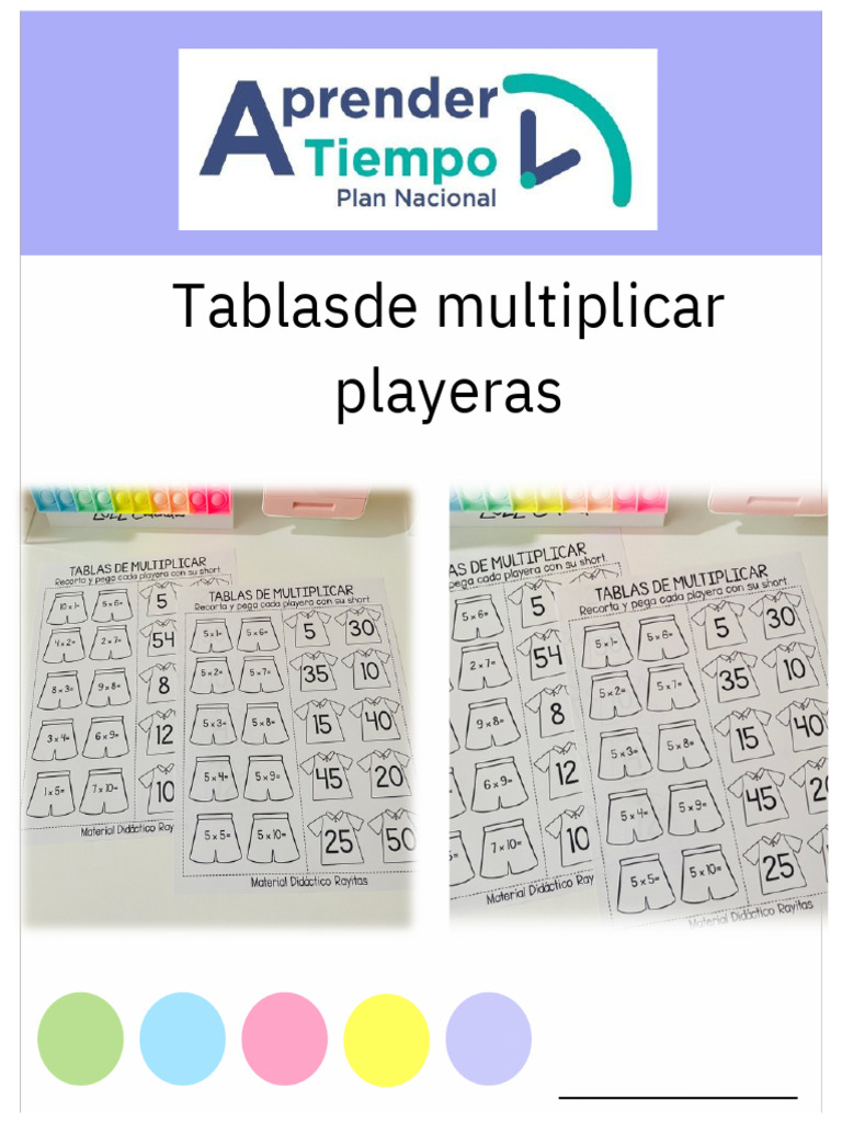 Tablas de Multiplicar Playeras. 1 Al 10 | PDF