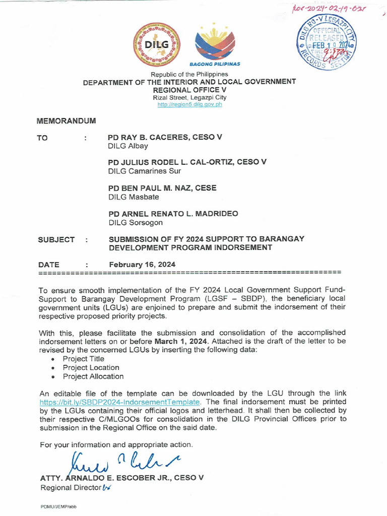 Dilg Memo Re Submission of Fy 2024 Support To Barangay Development ...
