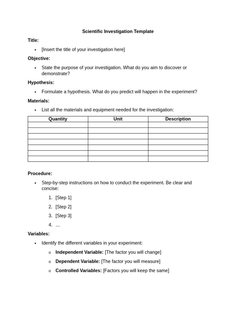 Scientific Investigation Template | PDF