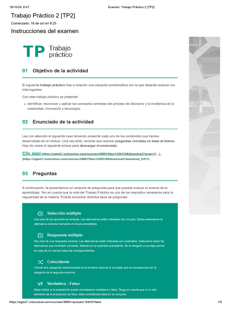 Examen - Trabajo Práctico 2 (TP2) Al 100% | PDF | Business | Hemisferio cerebral