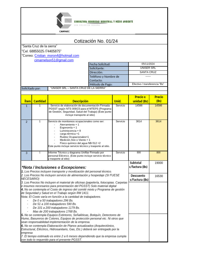 Cot 01-24 - PGSST - Uniser SRL | PDF | Higiene Ocupacional | Business
