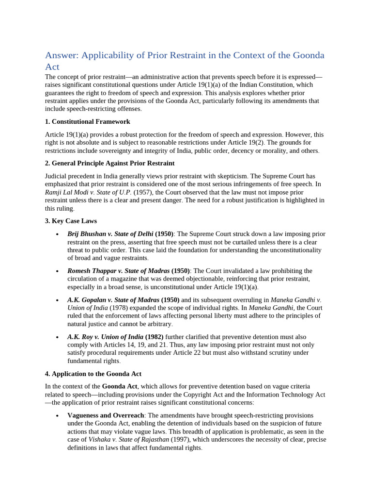Prior Restraint Answer | PDF | Prior Restraint | Substantive Due Process
