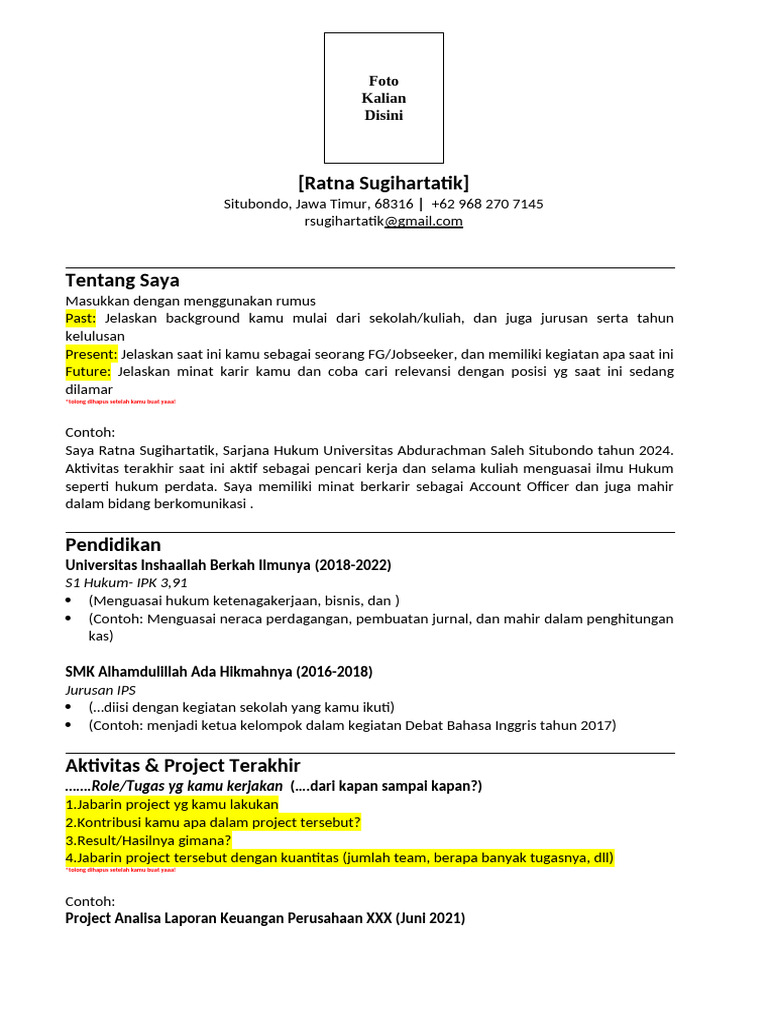 Contoh CV Perawat Fresh Graduate | PDF | Bisnis