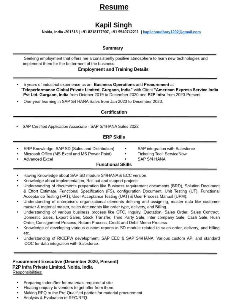 Kapil Singh Procurment Resume | PDF | Procurement | Enterprise Resource Planning