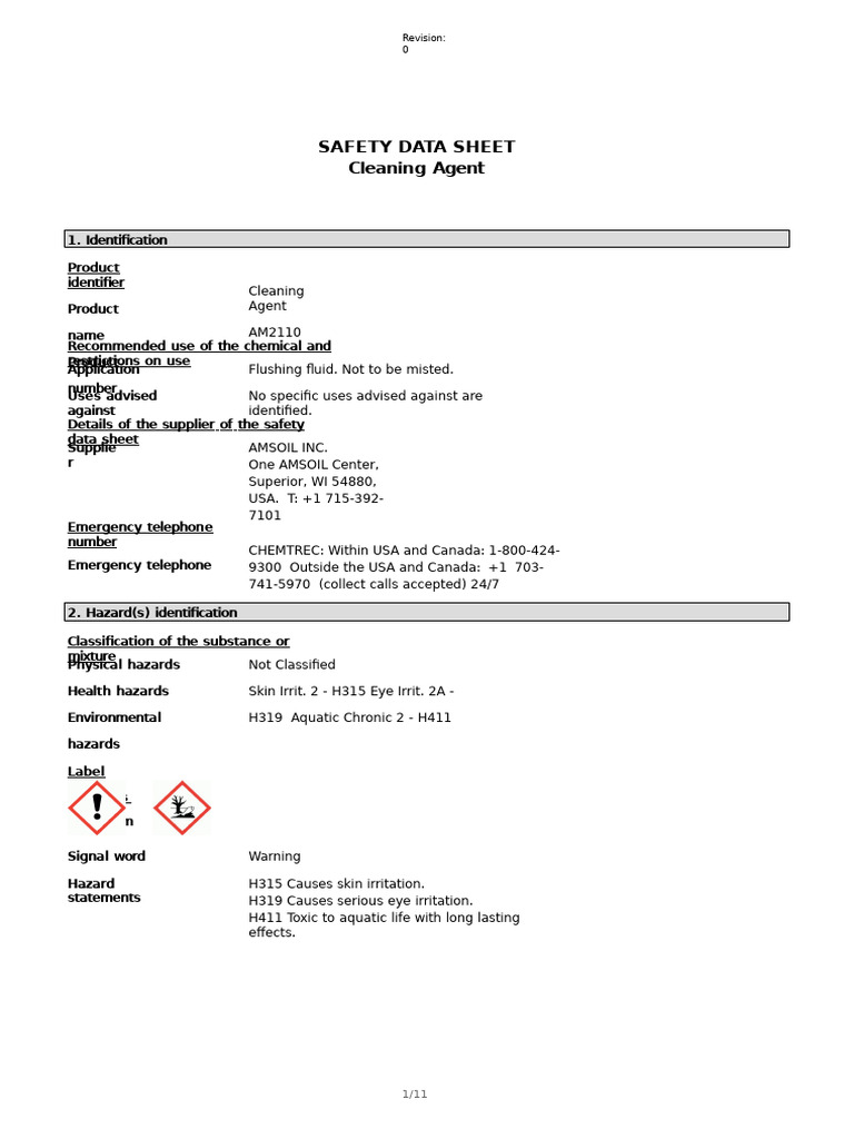 Cleaning Agent AM2110-SDS-US | PDF | Hazards | Safety