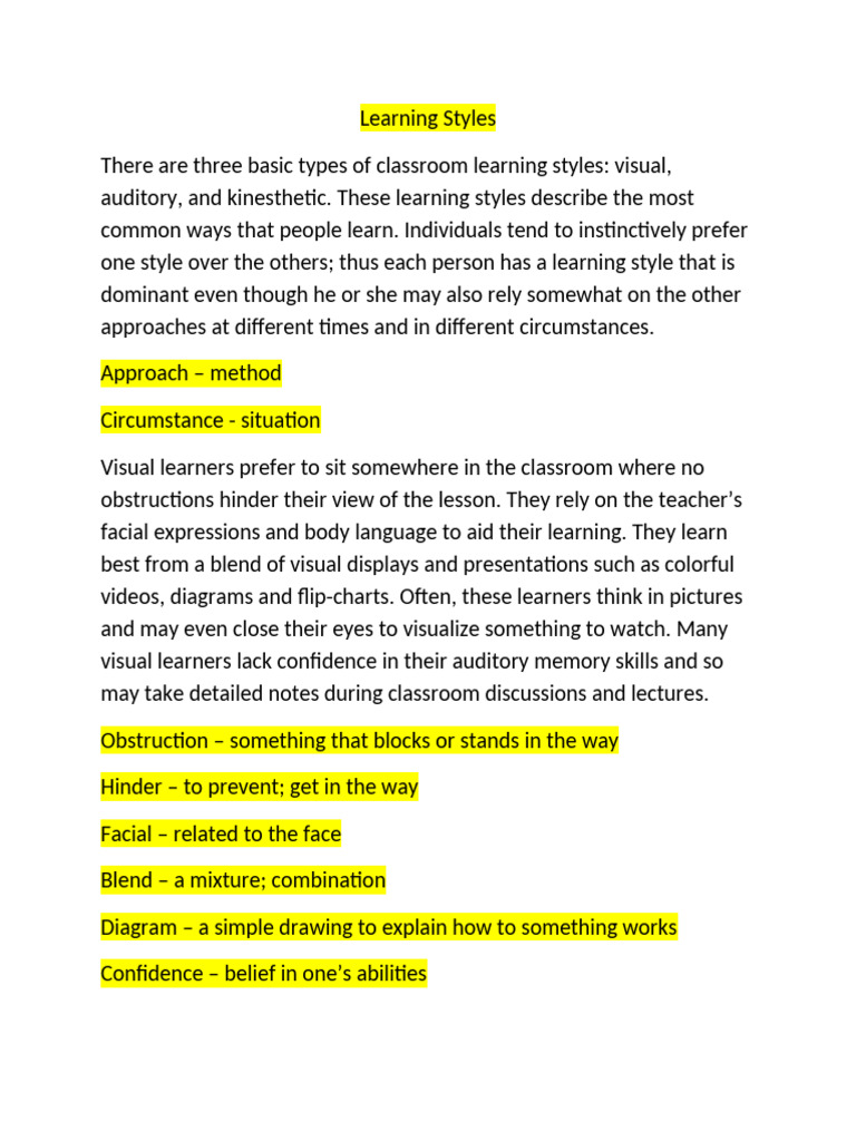 Learning Styles Pdf Learning Styles Learning