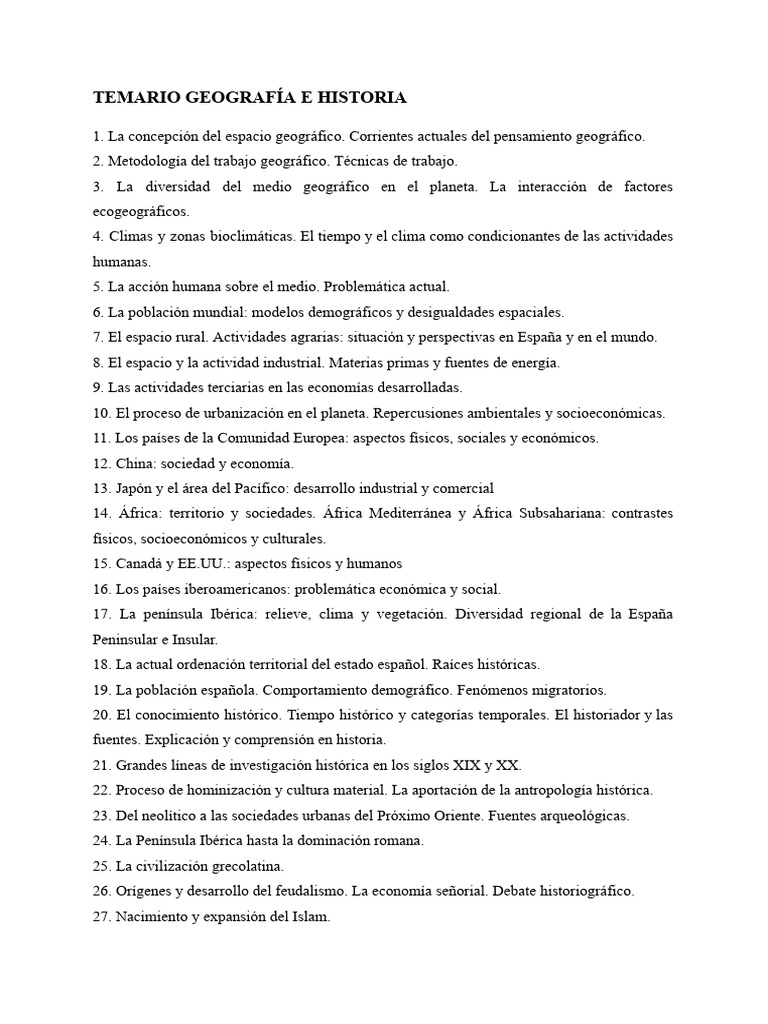 Geografía e Historia: Temario Completo | PDF | Geografía | España