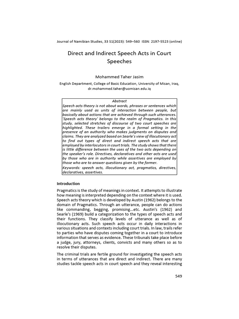 Direct and Indirect Speech Acts in Court Speeches | PDF | Linguistics ...