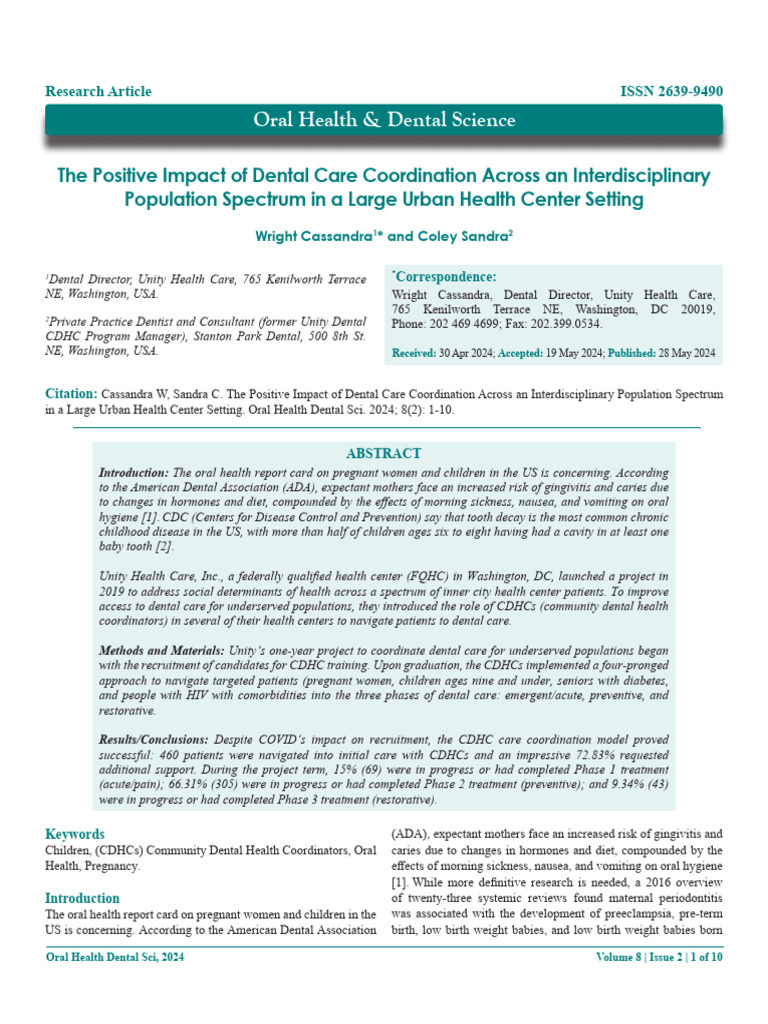 The Positive Impact of Dental Care Coordination Across An ...