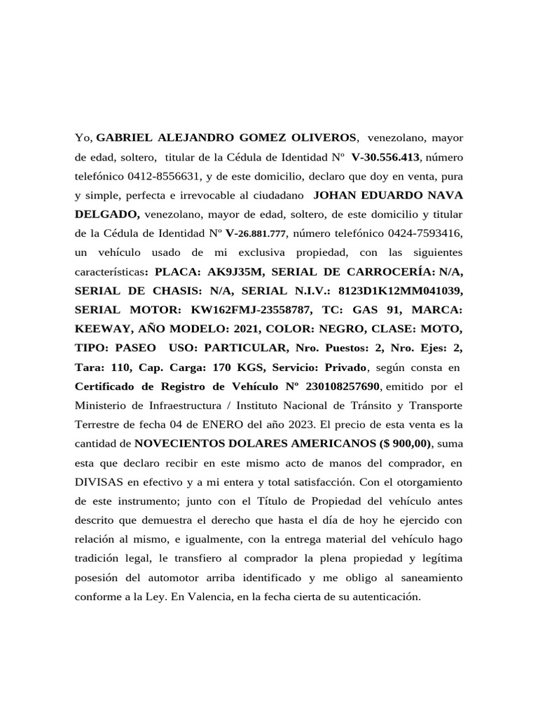 Compra-Venta Moto Yohan | PDF