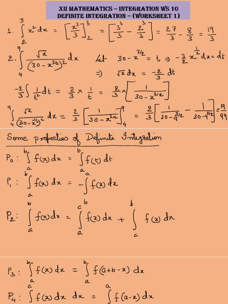 XII Integration WS 10 - Part1 (Definite Integration) | PDF
