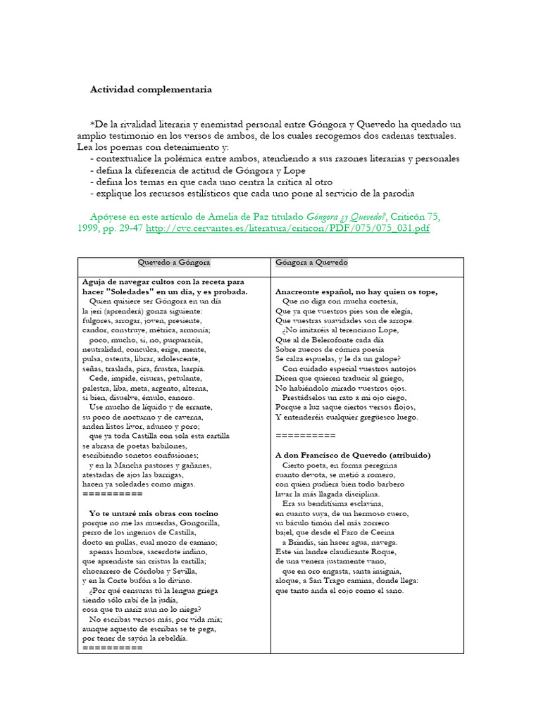 Tema7 Actividad Complementaria | PDF | Poesía | Clásicos