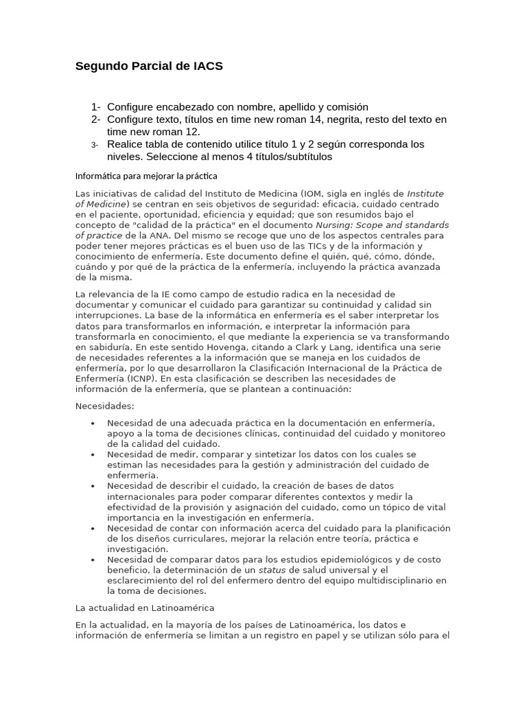Segundo Parcial de IACS | PDF | Enfermería | Plan de estudios