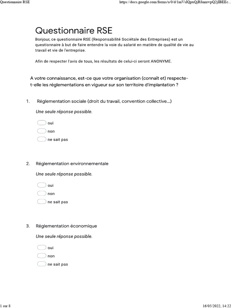 Questionnaire RSE | PDF | Finance & Money Management | Technology & Engineering
