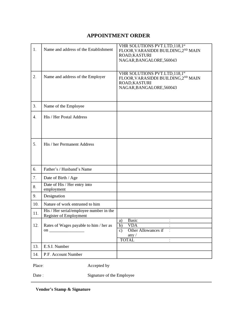 Form Q-Appointment Order Format | PDF