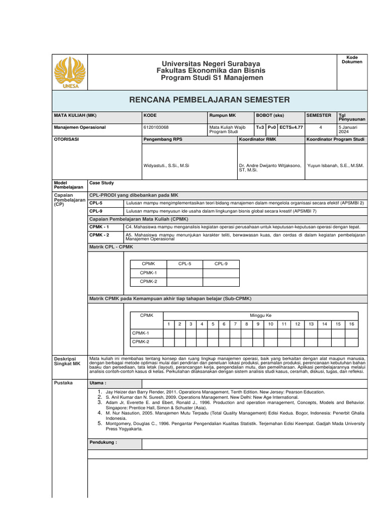 RPS Manajemen Operasional | PDF
