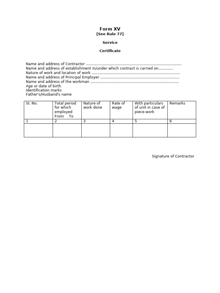 Contractor Service Certificate Form XV | PDF | Technology & Engineering