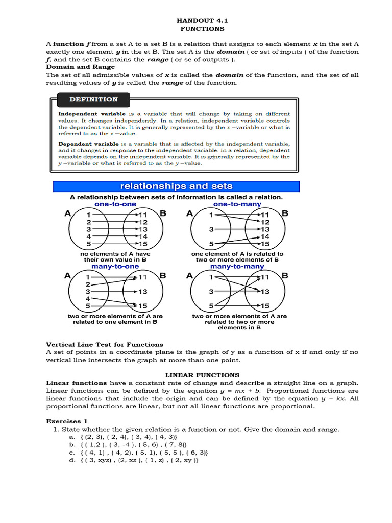 Handout 4.1 Linear Functions 1 | PDF | Function (Mathematics) | Derivative