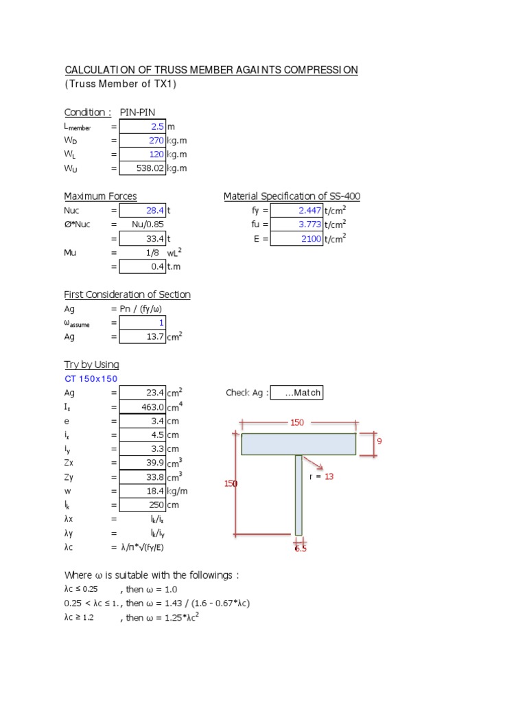 Condition: PIN-PIN: Calculation of Truss Member Againts Compression ...