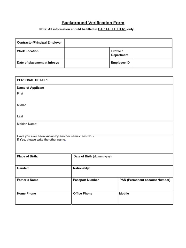 Background Verification Form - Infosys | PDF | Authentication | Access ...