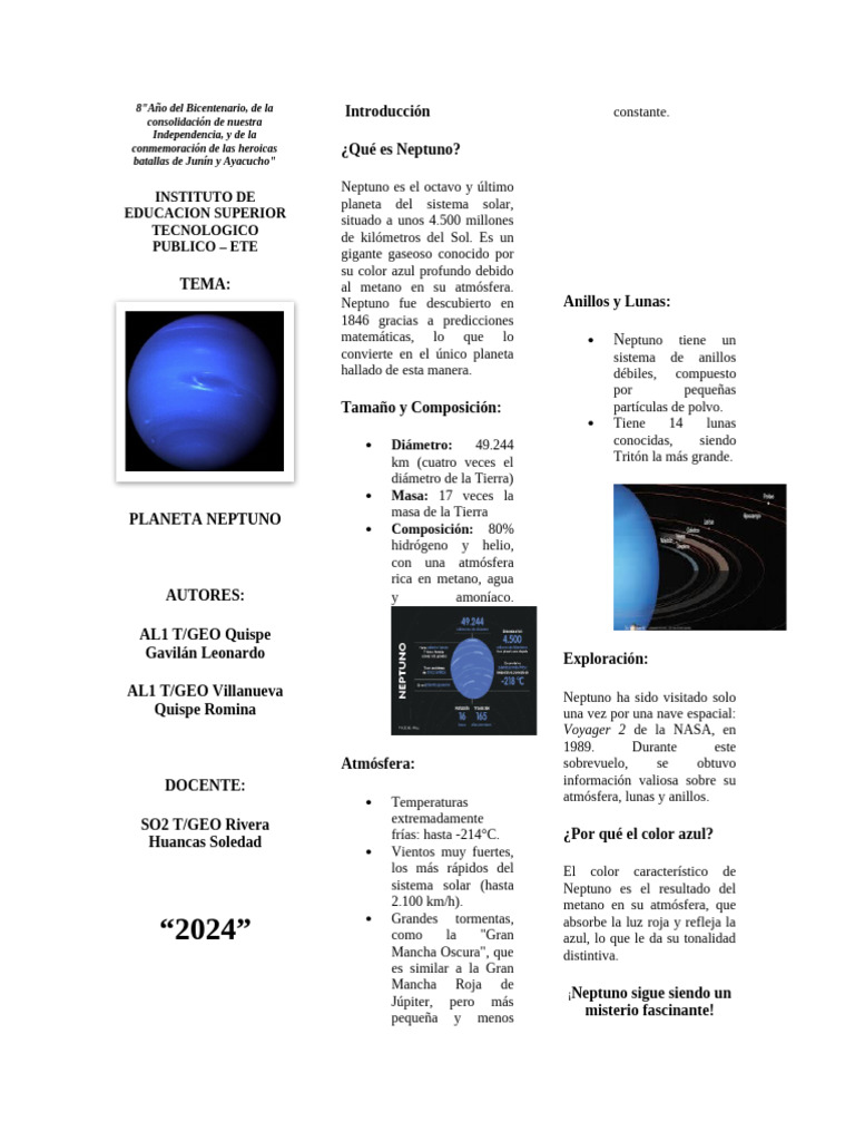 Datos Clave sobre el Planeta Neptuno | PDF | Neptuno | Atmósfera