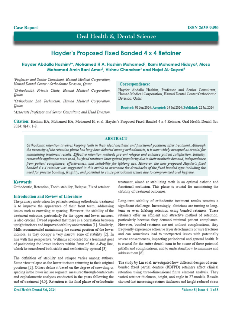 Hayders Proposed Fixed Banded 4 X 4 Retainer | PDF | Orthodontics ...