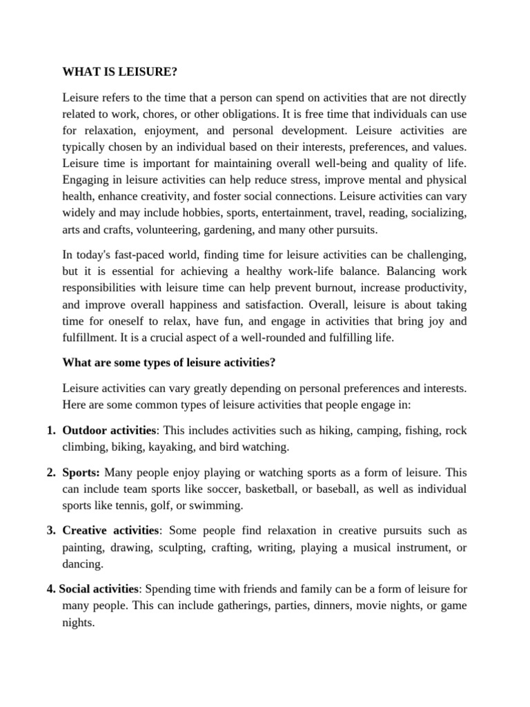 Leisure | PDF | Hobbies | Leisure