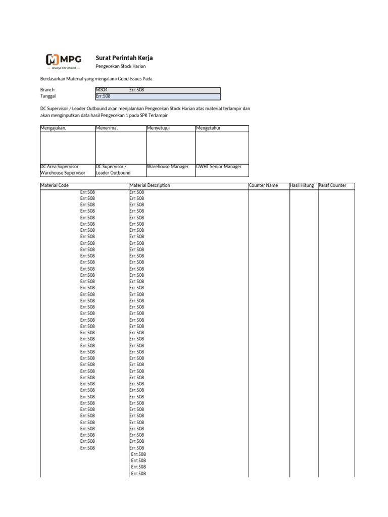SPK 1 Daily Opname M304 TGL 13 | PDF