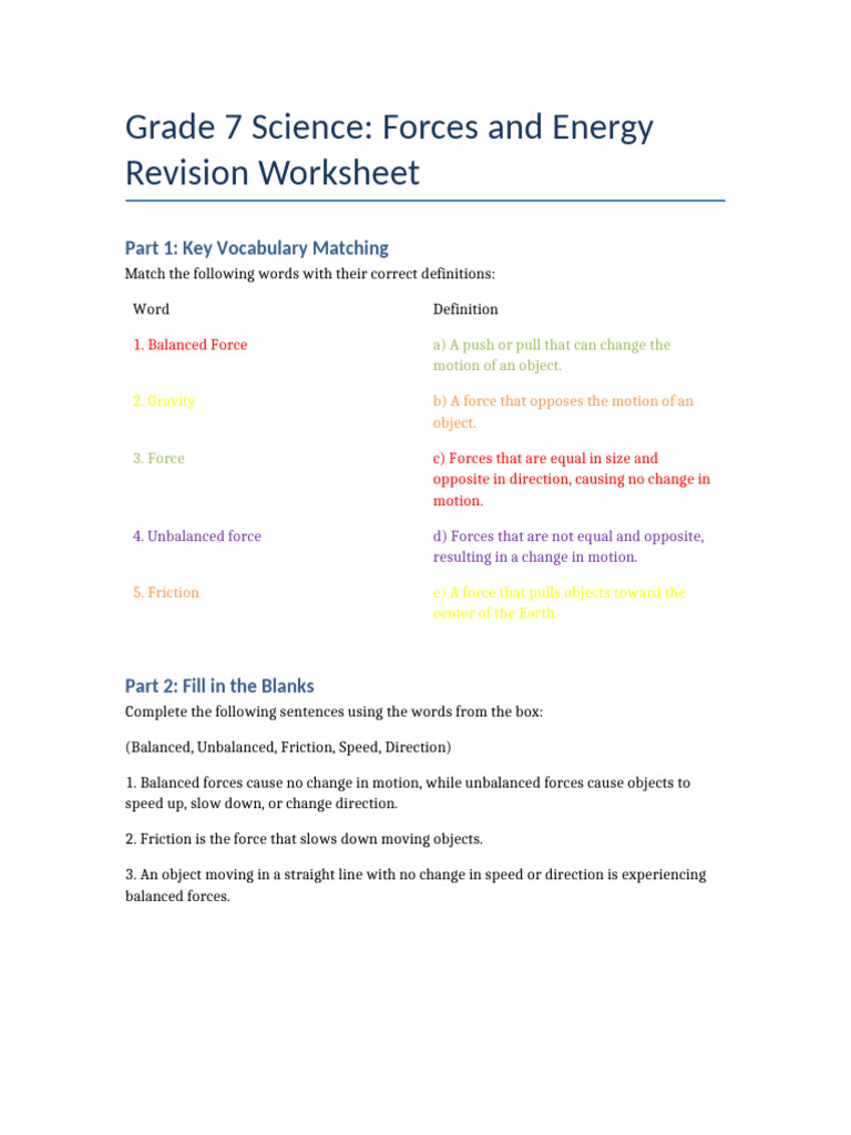 Grade - 7 - Forces - and - Energy - Revision - Worksheet CHapter 3 ...