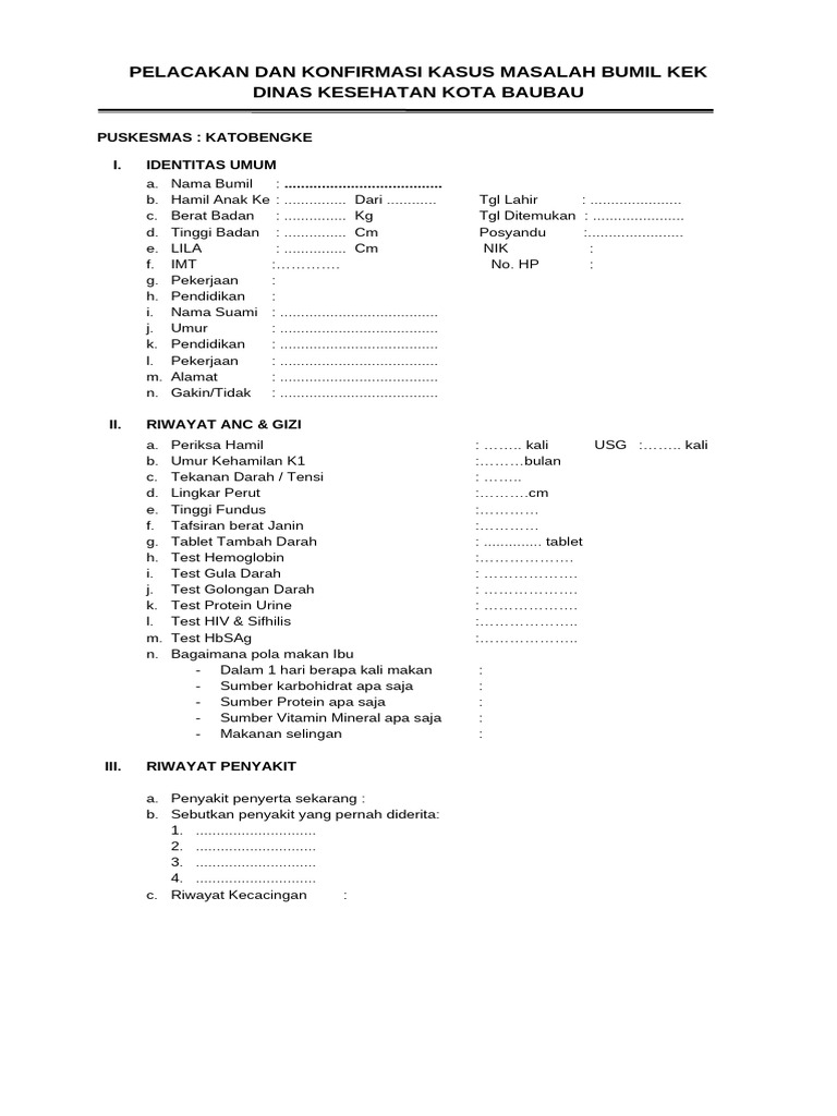 Form Pelacakan Dan Konfirmasi Kasus Masalah Gizi Bumil | PDF