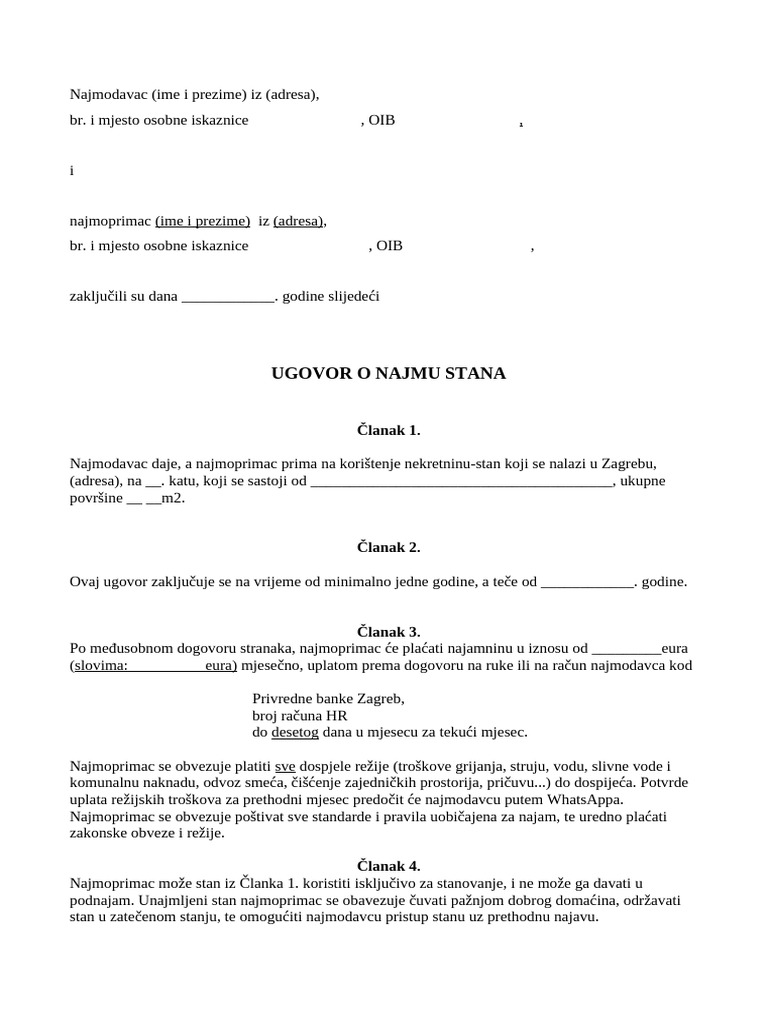 Stan Zagreb, Ugovor o Najmu Stana | PDF
