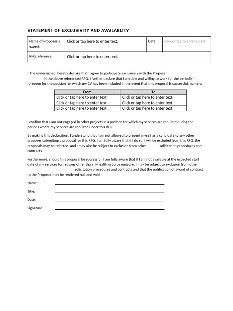 Statement of Exclusivity and Availablity | PDF